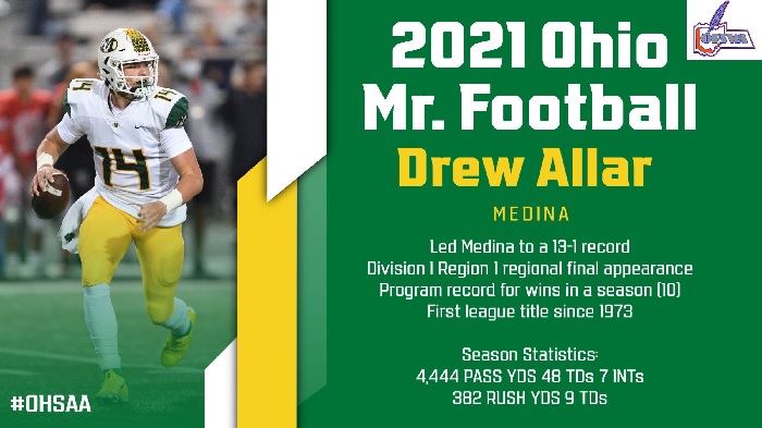 Medina’s Drew Allar Named 2021 Ohio’s Mr. Football – Stateline Sports ...