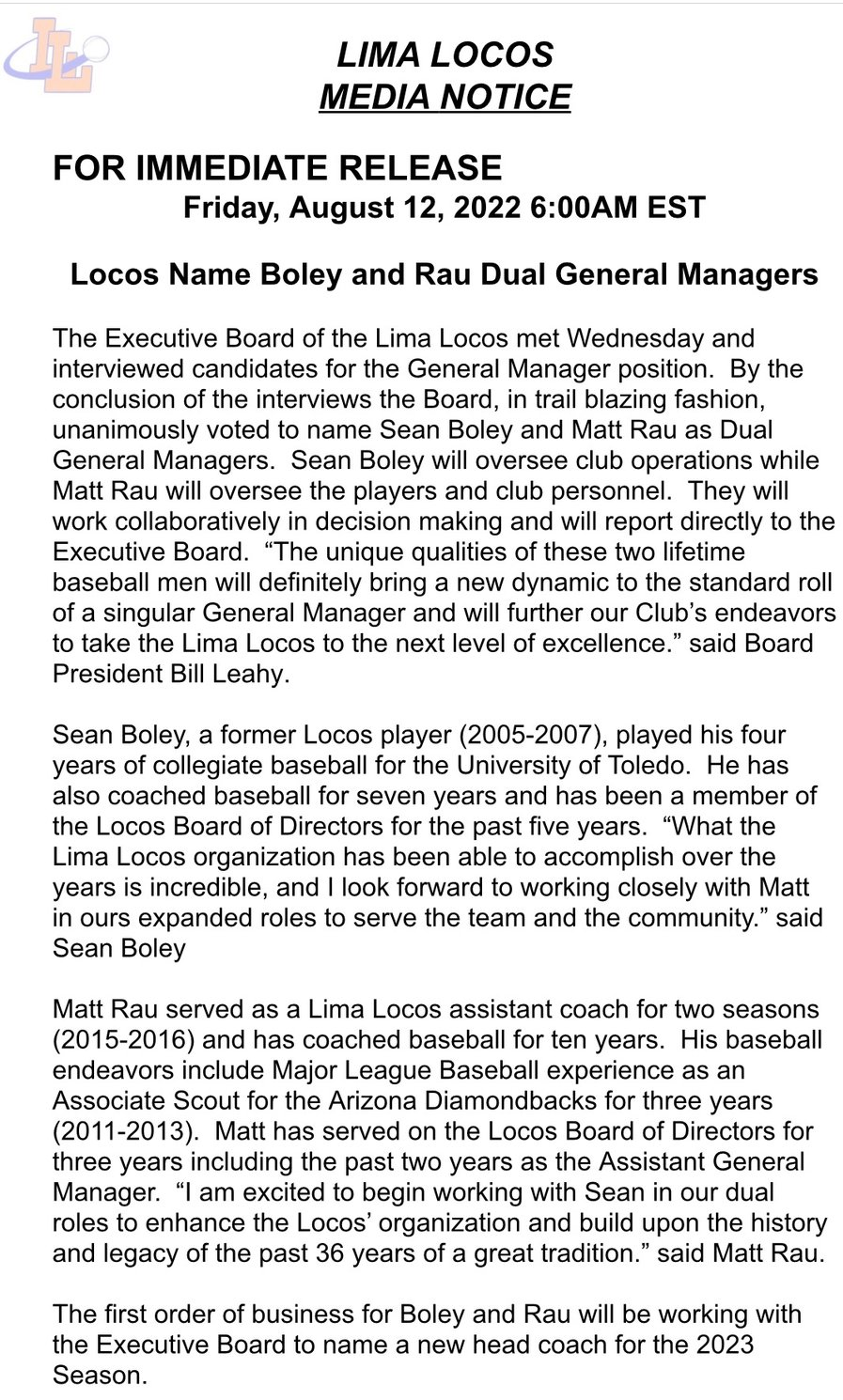 Celina Grad Sean Boley Named As One Of The New Locos General Managers ...