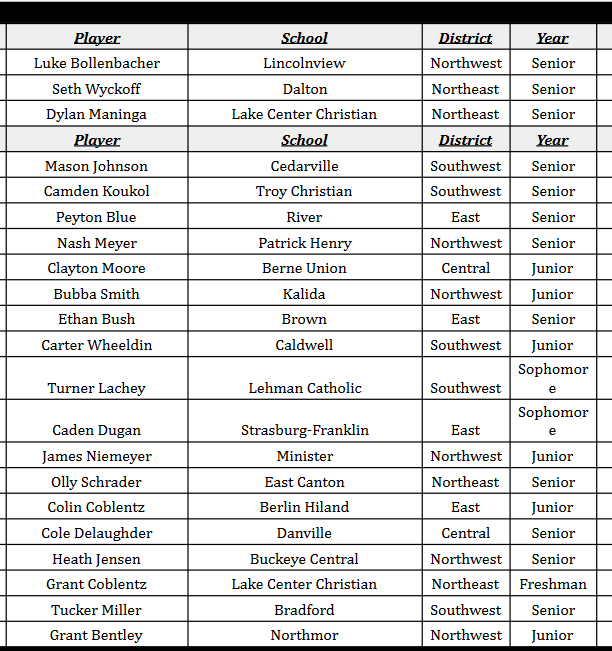 The Ohio High School Baseball Coaches Association Announces 2024 All ...