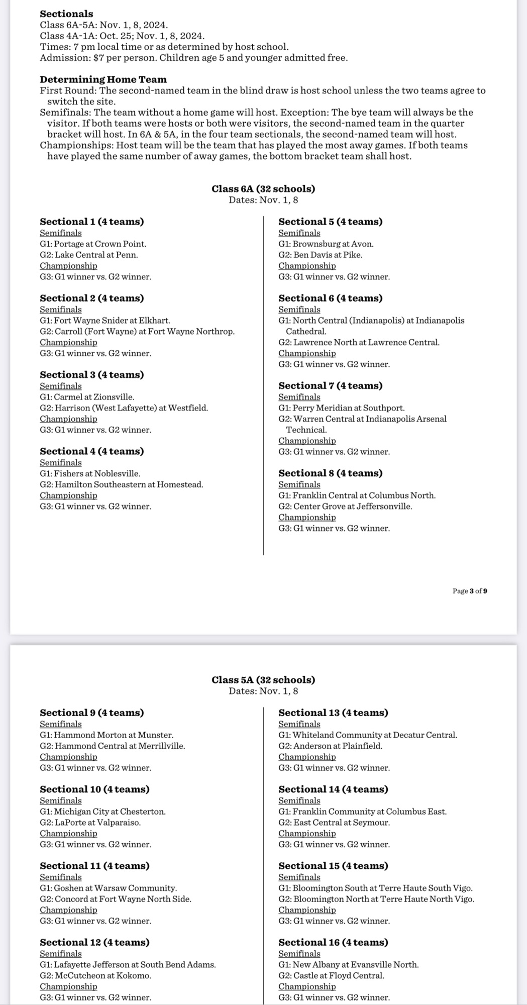 IHSAA 2024 State Football Tournament Brackets – Stateline Sports Network