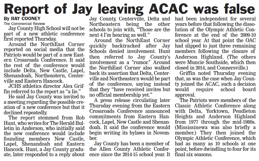 New Indiana HS Athletic Conference Formed —Eastern Crossroads ...